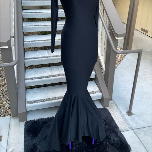 Hand Crafted | Dresses | Black Fitted Long Sleeve V Neck Fitted Mermaid Morticia Adams Dress Xs ...